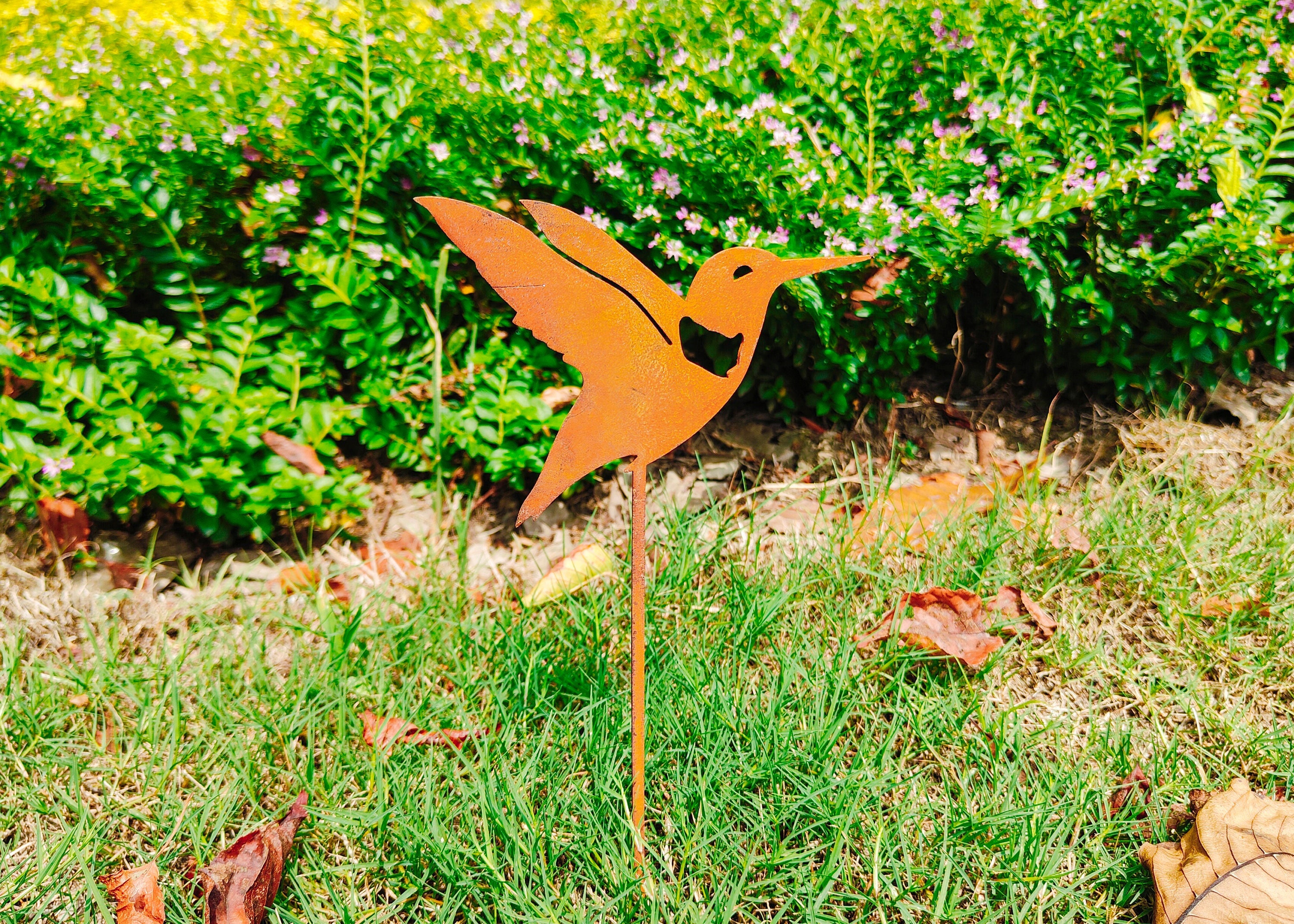 Rusted Metal Hummingbird Garden Stake Hummingbird Silhouette Metal ...