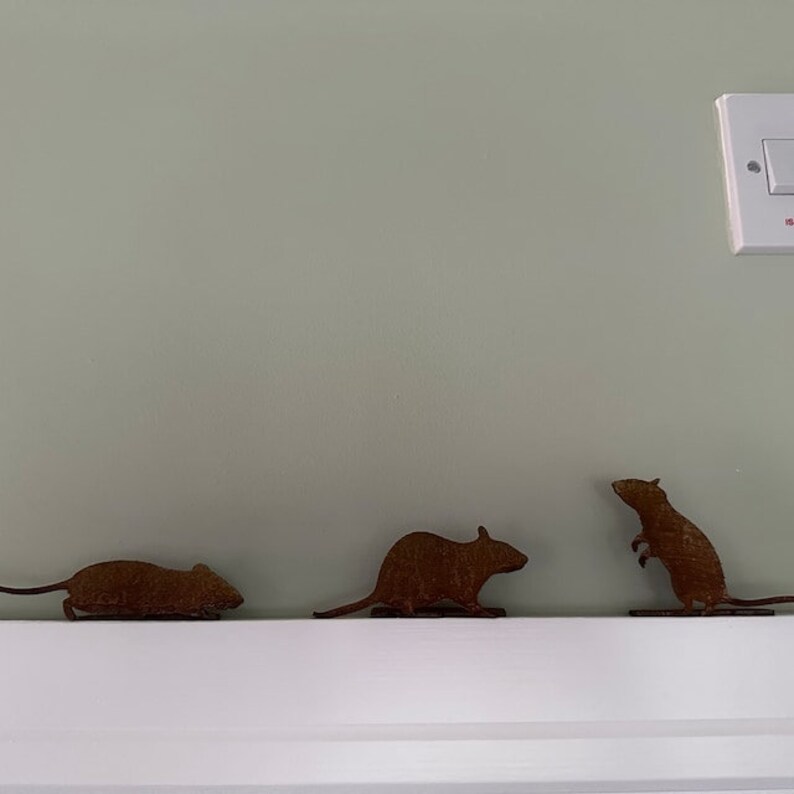 Set of 3 Rusty Metal Mice Fence Post Topper Garden Mice - Etsy