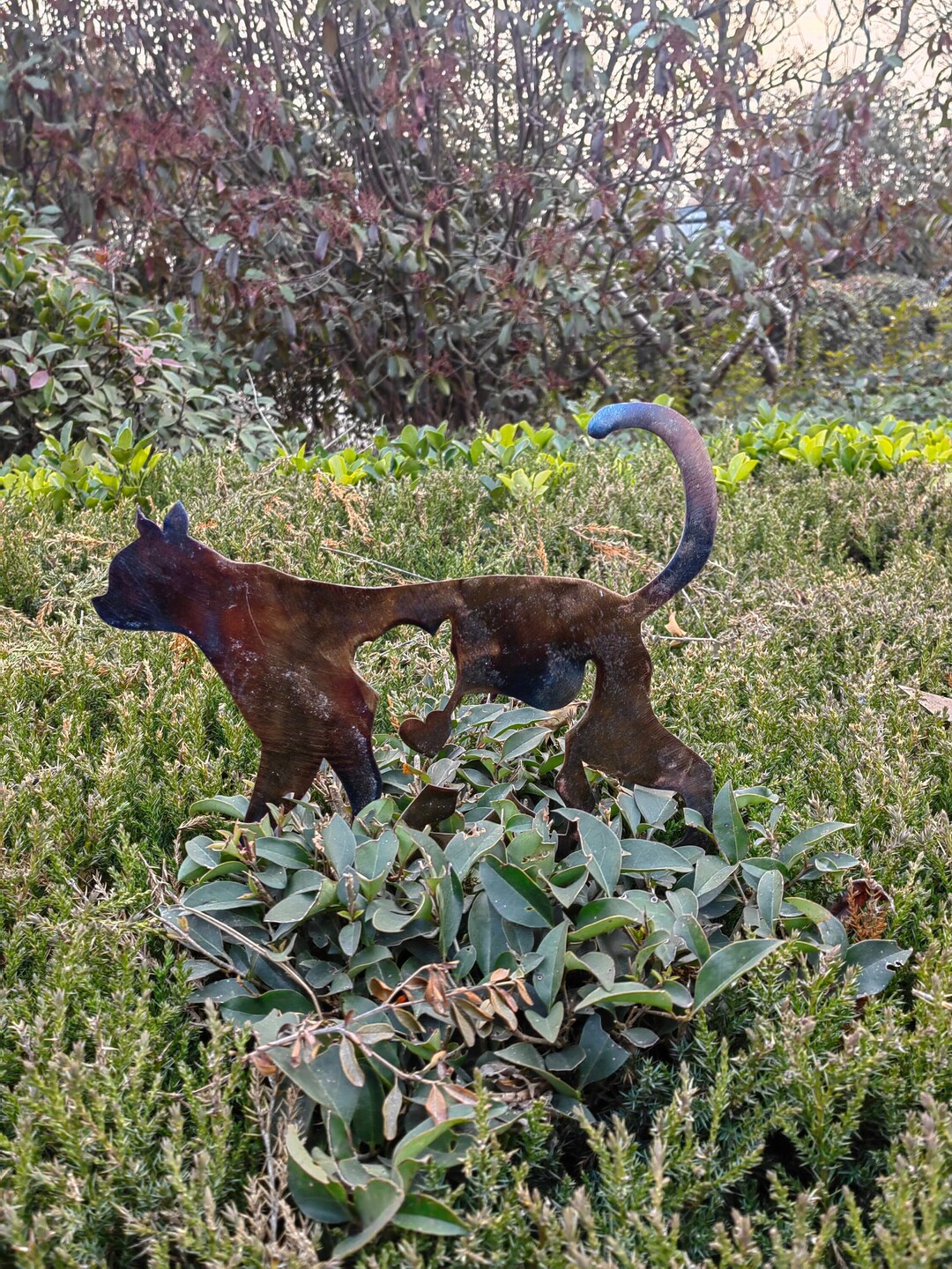 Heat Colored Metal Cat Garden Stake, Burnt Catamount Statue, Cat Metal ...