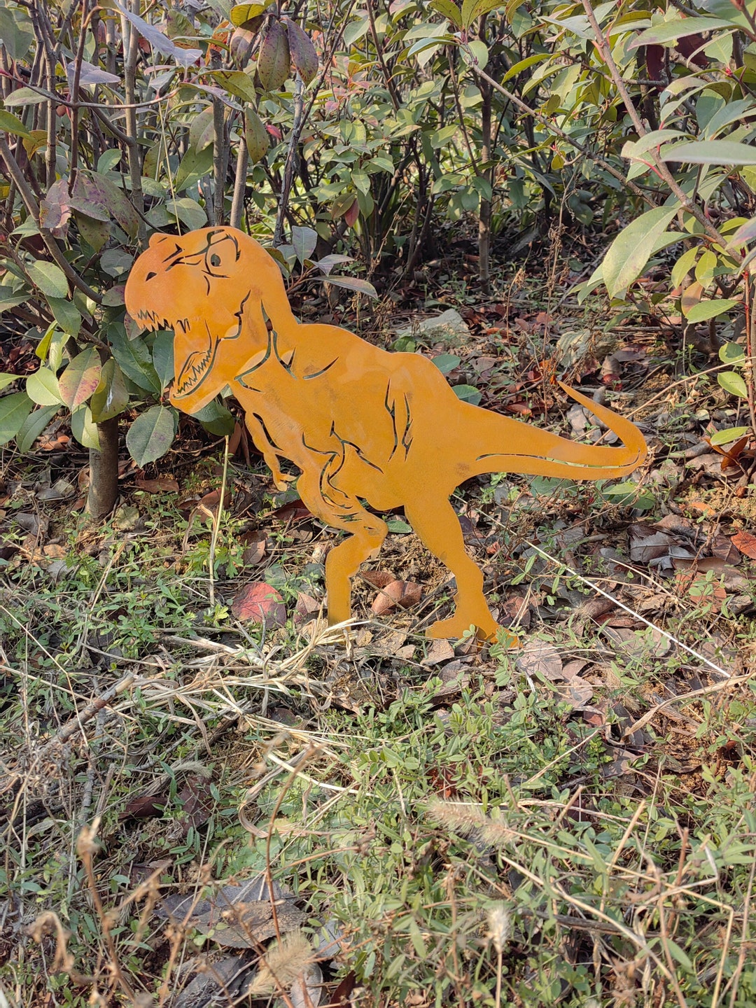 Letrero de jardín T-Rex de metal, estatua de dinosaurio de jardín ...