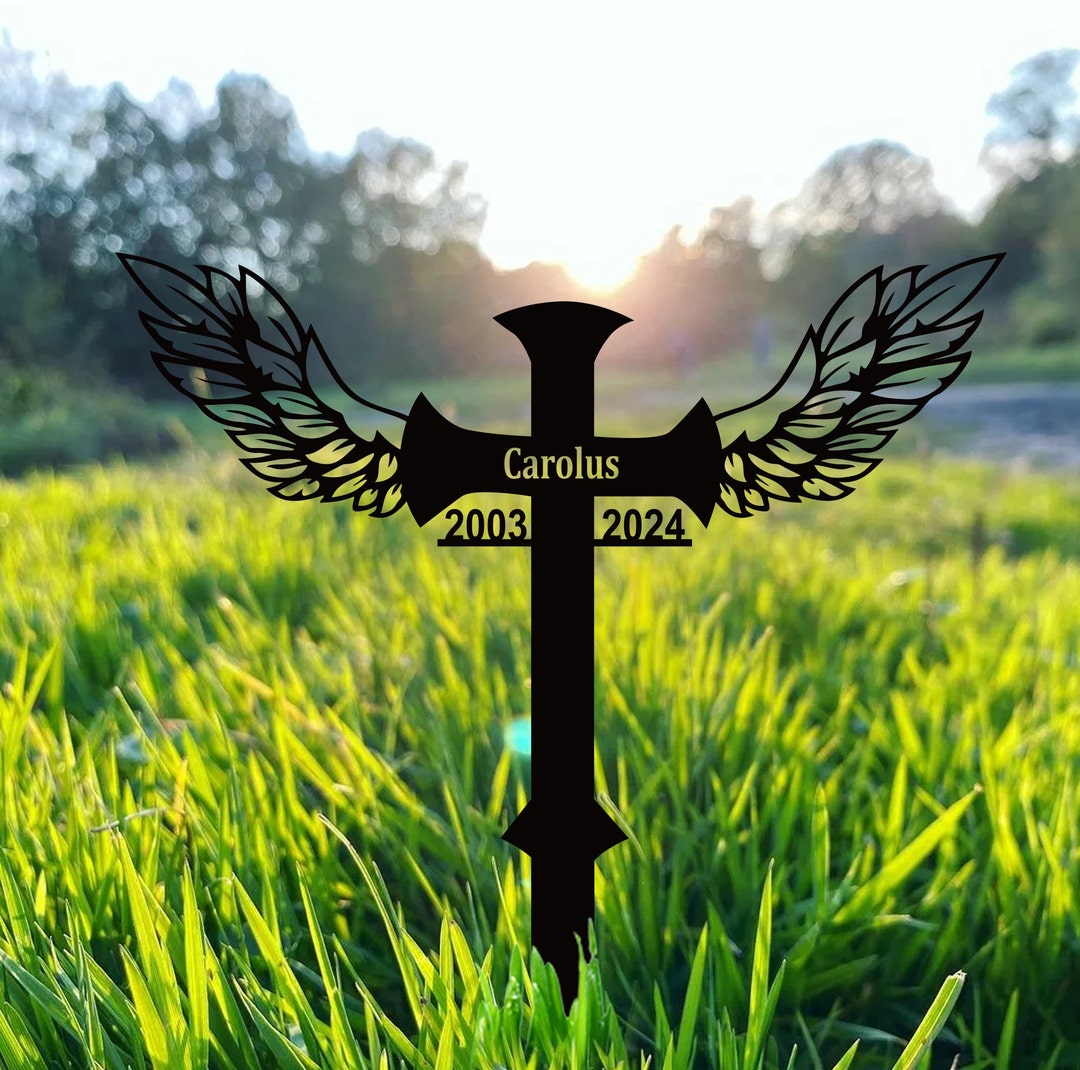 Personalized Memorial Garden Stake, Garden Memorial Sign, Metal Cross ...