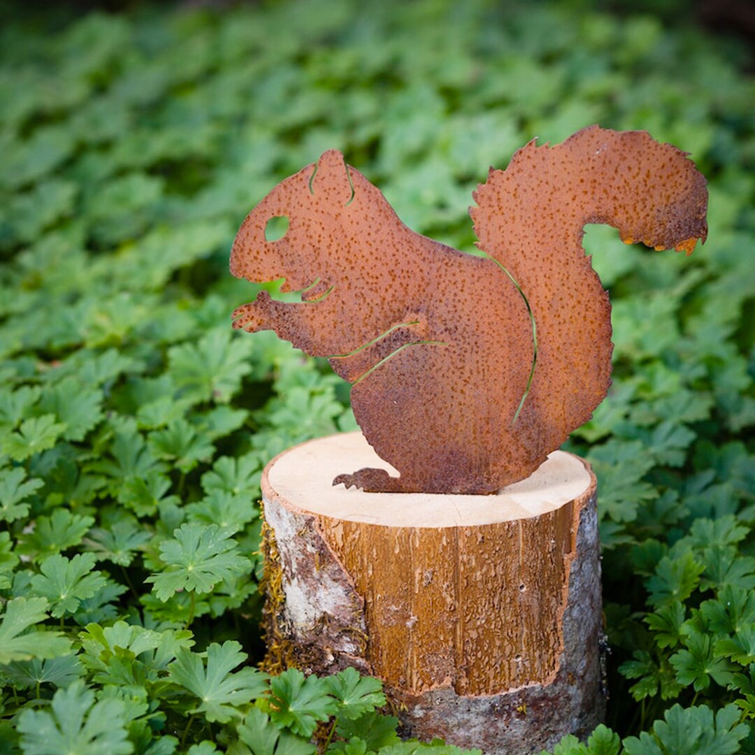Rusty Squirrel Garden Stake | Metal Nibbling Squirrel Garden Art ...