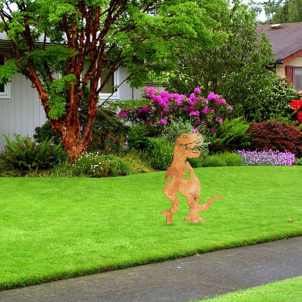 Rusted Dinosaur Stake, Metal T-rex Garden Sign, Garden Dinosaur Statue ...