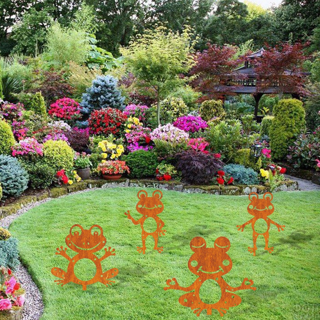 Funny Frog Garden Stakes, Rusty Frog Yard Art, Metal Frog Sculpture ...