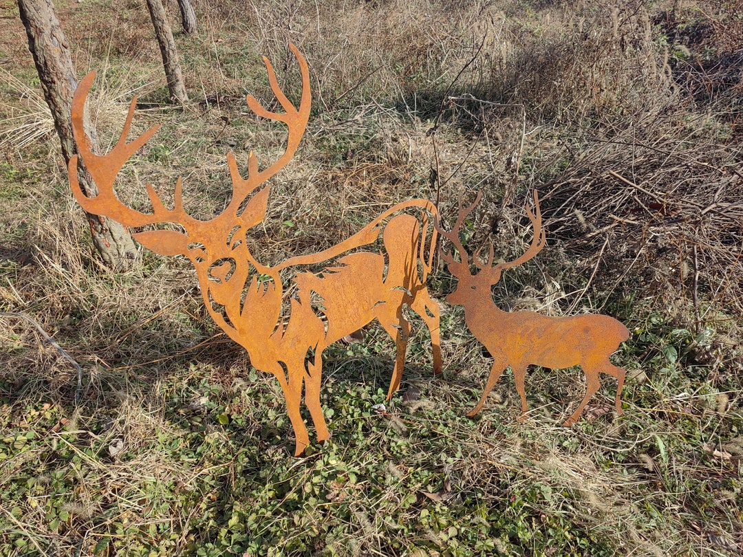 Metal Stag Garden Stakes, Rusty Metal Buck Silhouette, Rust Deer Metal ...