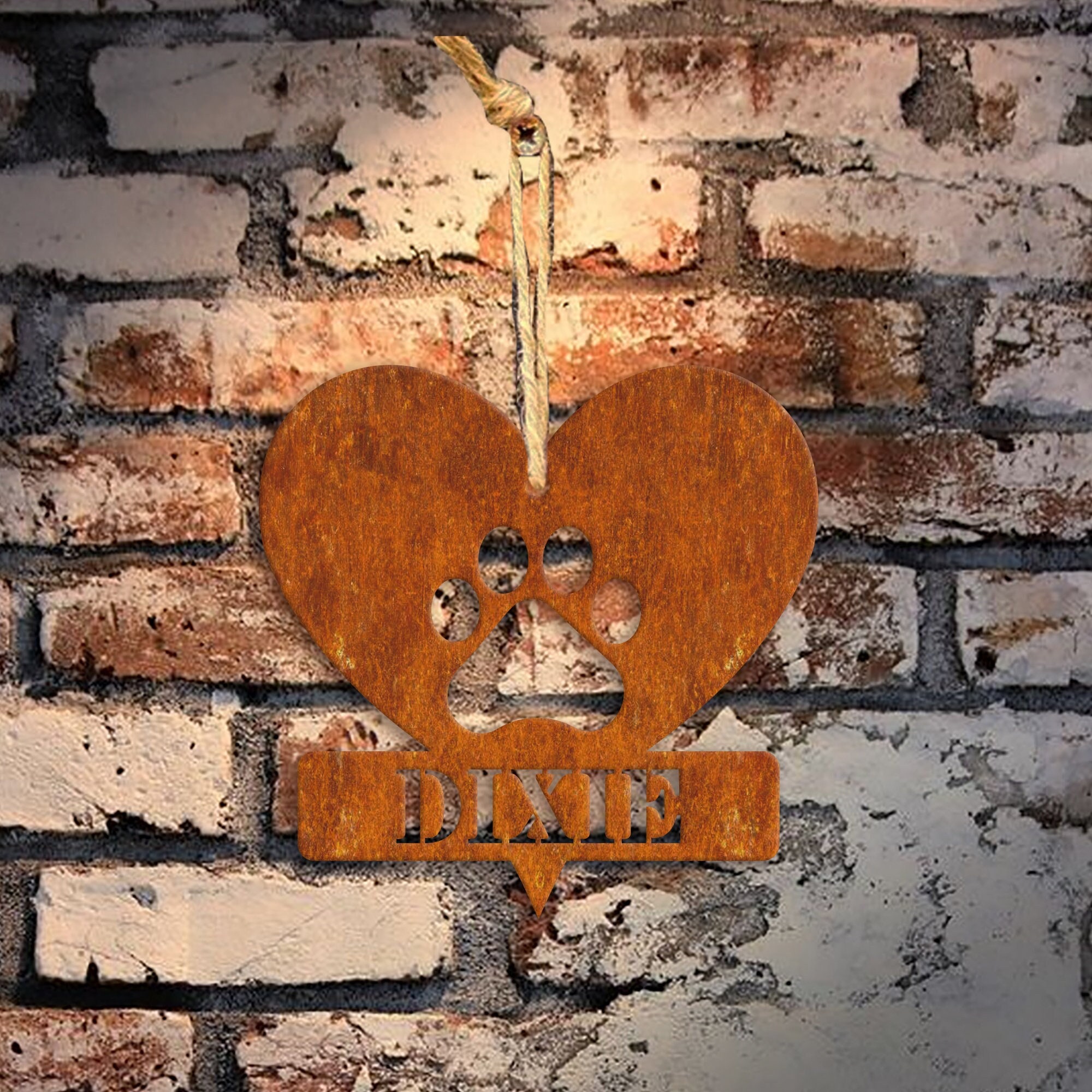 Rustic Rusty Metal Paw Print, Love Heart Pet Dog Cat Memorial Gift ...