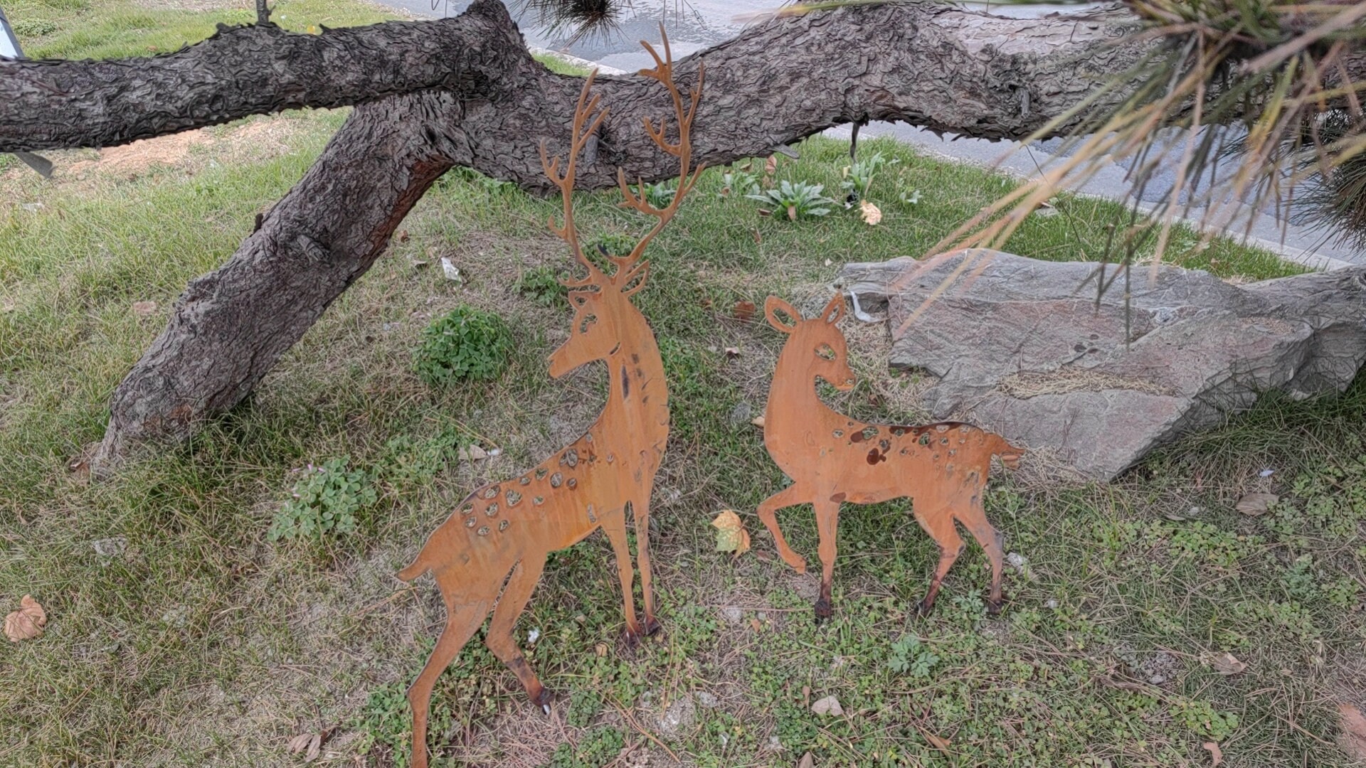 Metal Deer Garden Stakes, Rusty Metal Doe and Fawn Deer, Deer Garden ...