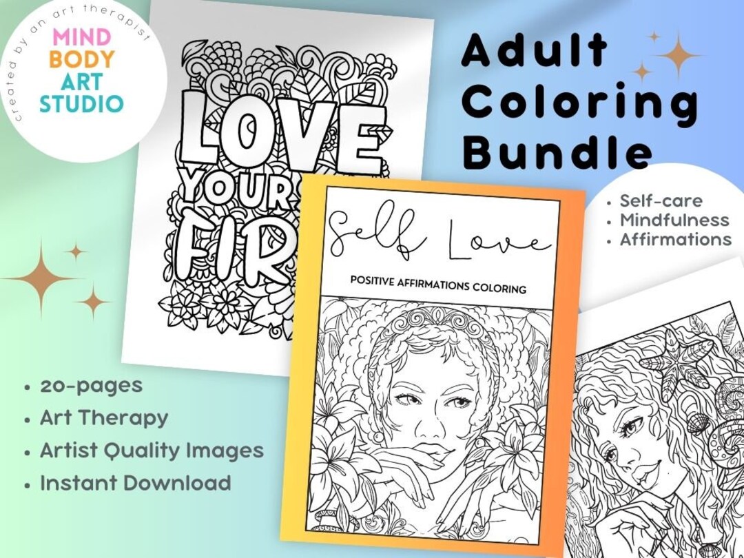 Self-love | Mental Wellness Coloring Bundle | Printable | Digital ...