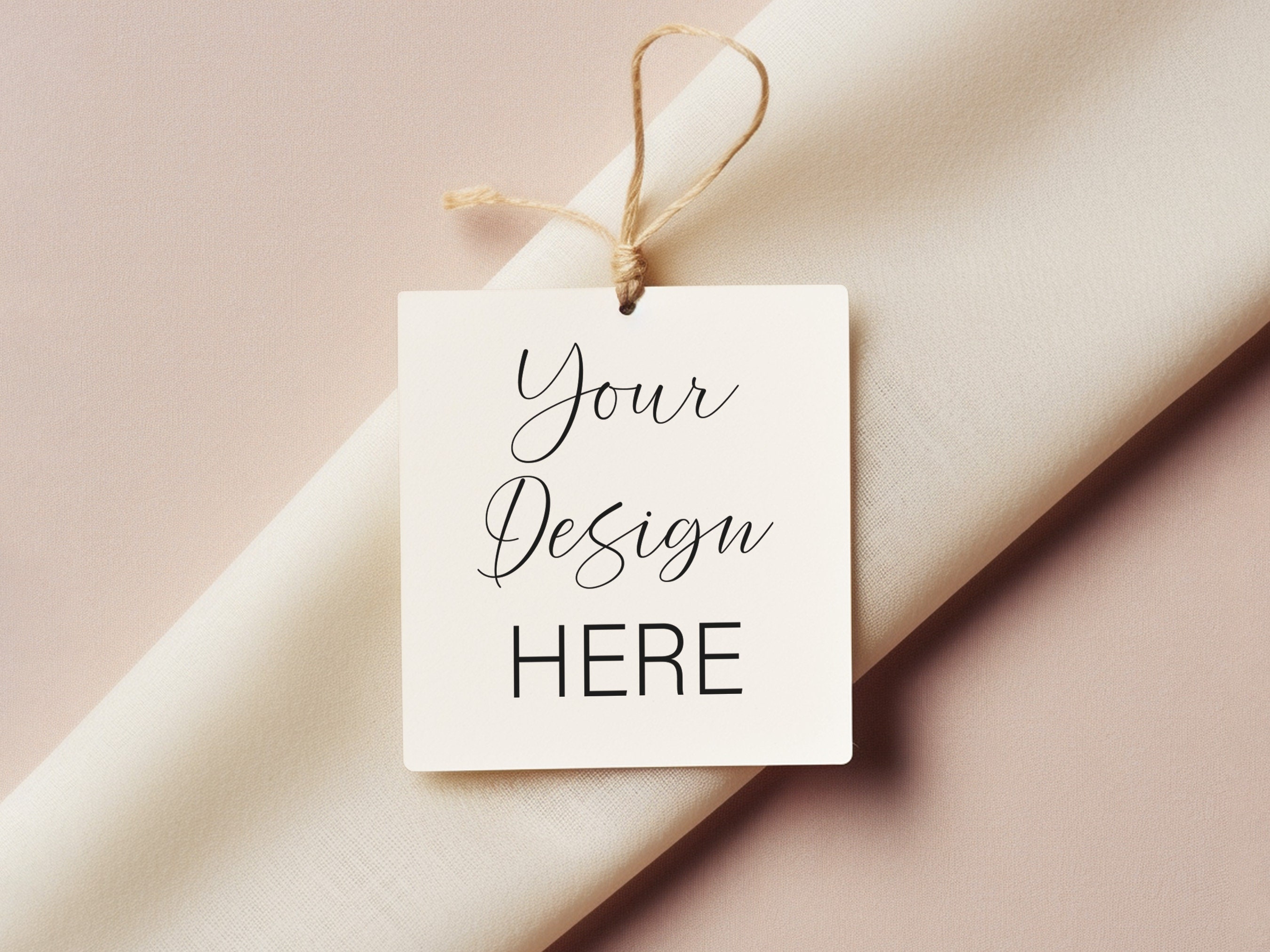 Elegant Square Tag Mockup Smart Object, Tag Mockup Simple Cream Color ...