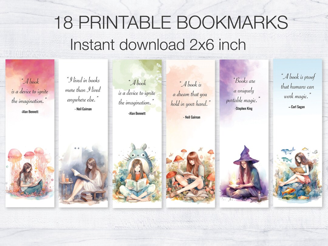 Quote Bookmarks, 18 Cards of Bookmarks, Dreamy Watercolor Designs ...