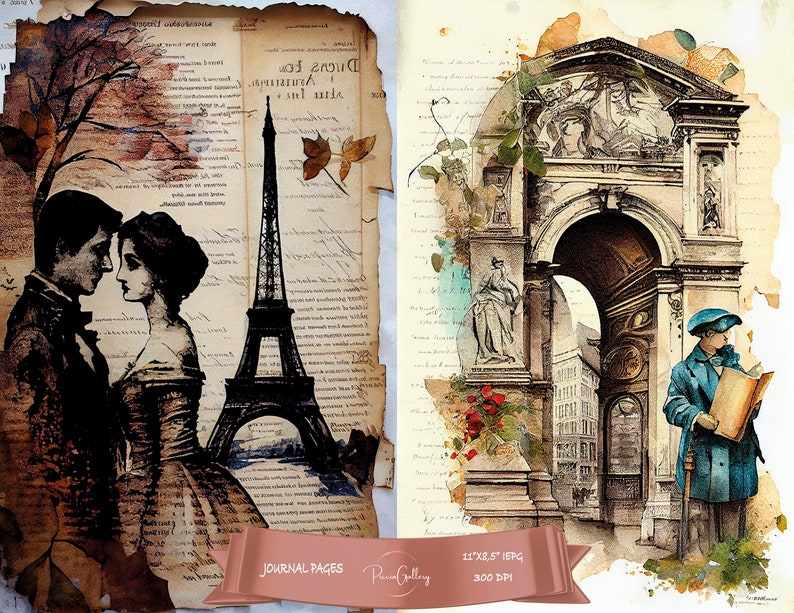 Junk Journal Kit, Instant Download Vintage Paris & Romantic Love ...