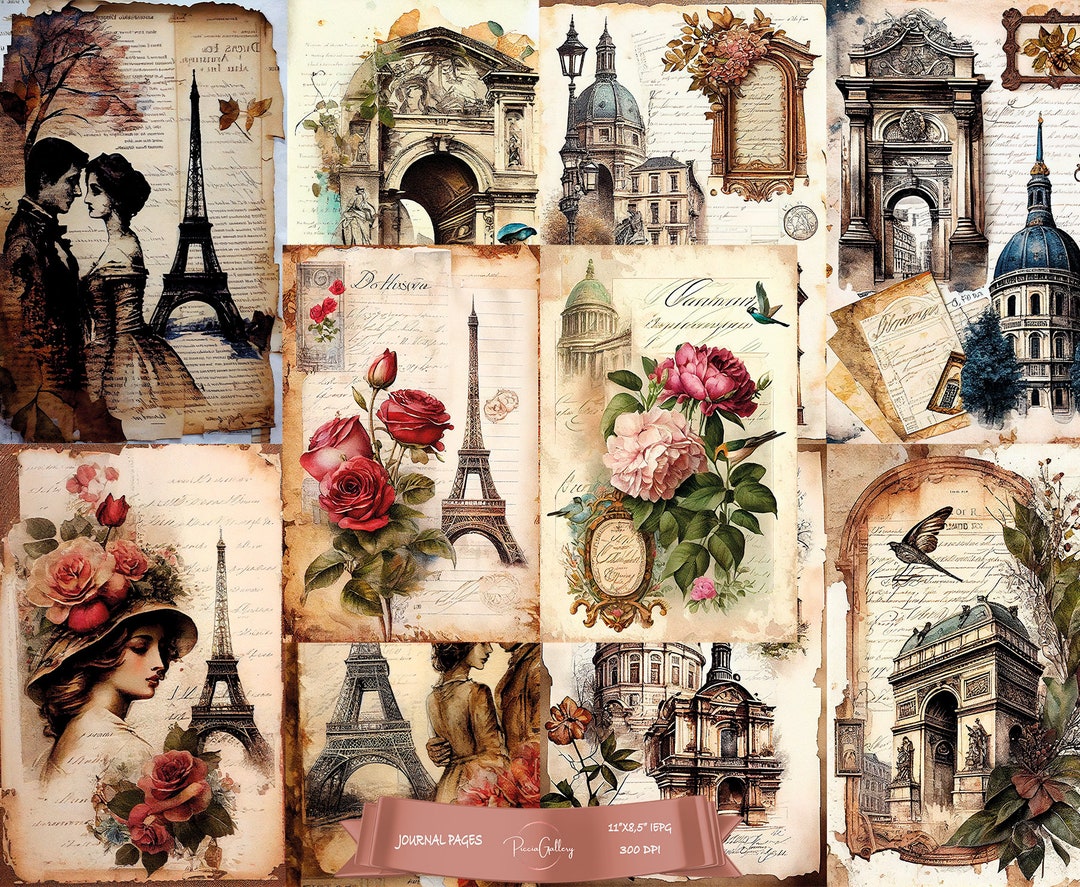 Junk Journal Kit, Instant Download Vintage Paris & Romantic Love ...