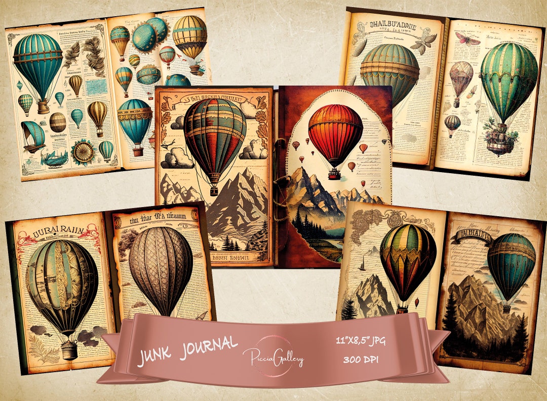 Hot Air Balloon Junk Journal Kit, Instant Download Vintage, Printable ...
