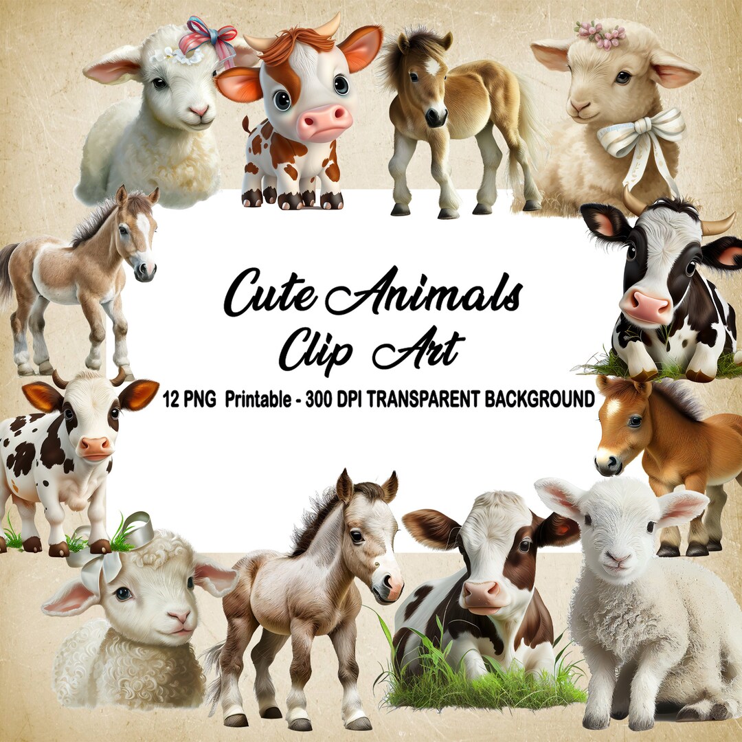 Clipart PNG Clipart Cute Animals Clip Art Lamb Horse - Etsy