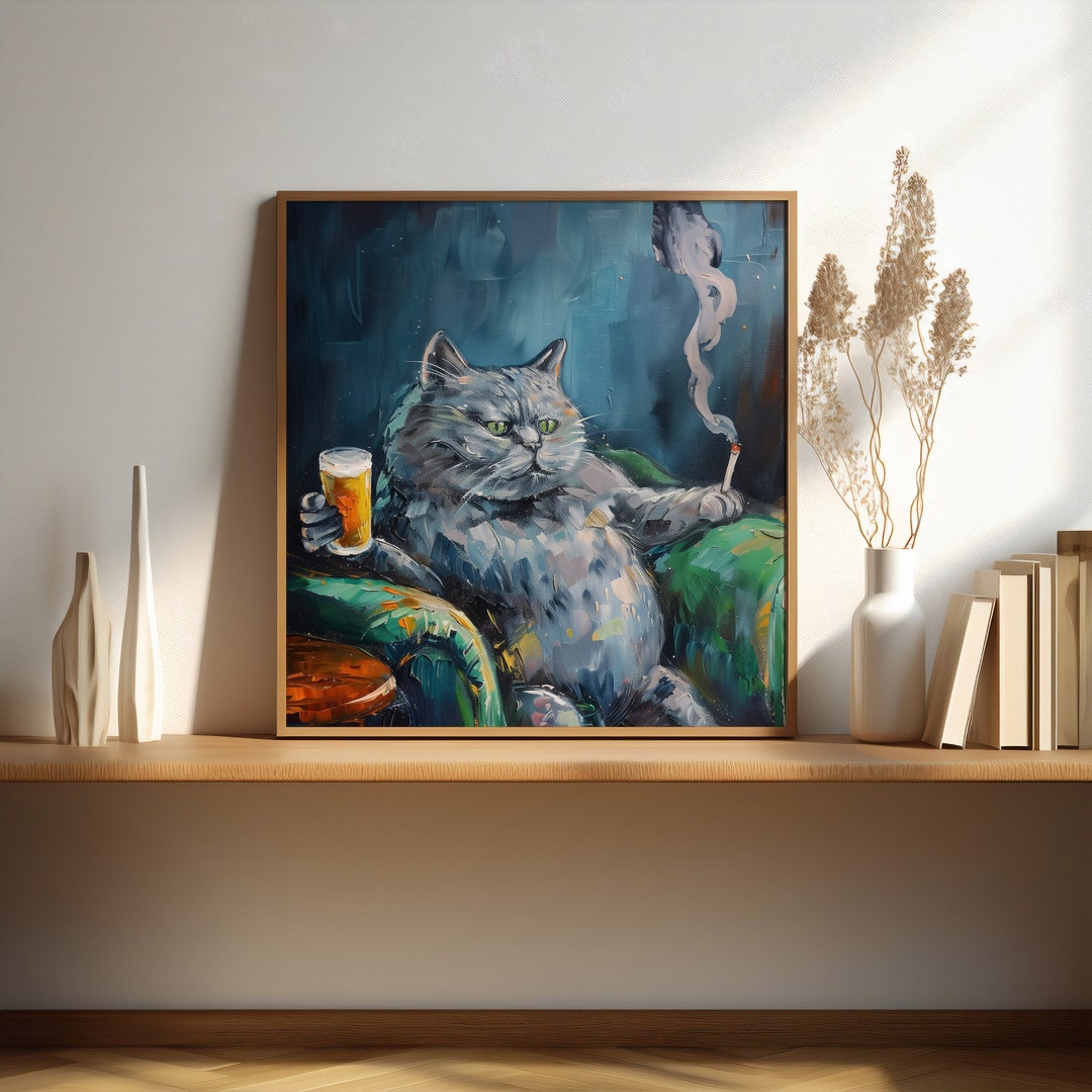 Humorous Cat Wall Art: Chill Cat on Couch - Tell Someone Who Gives A ...