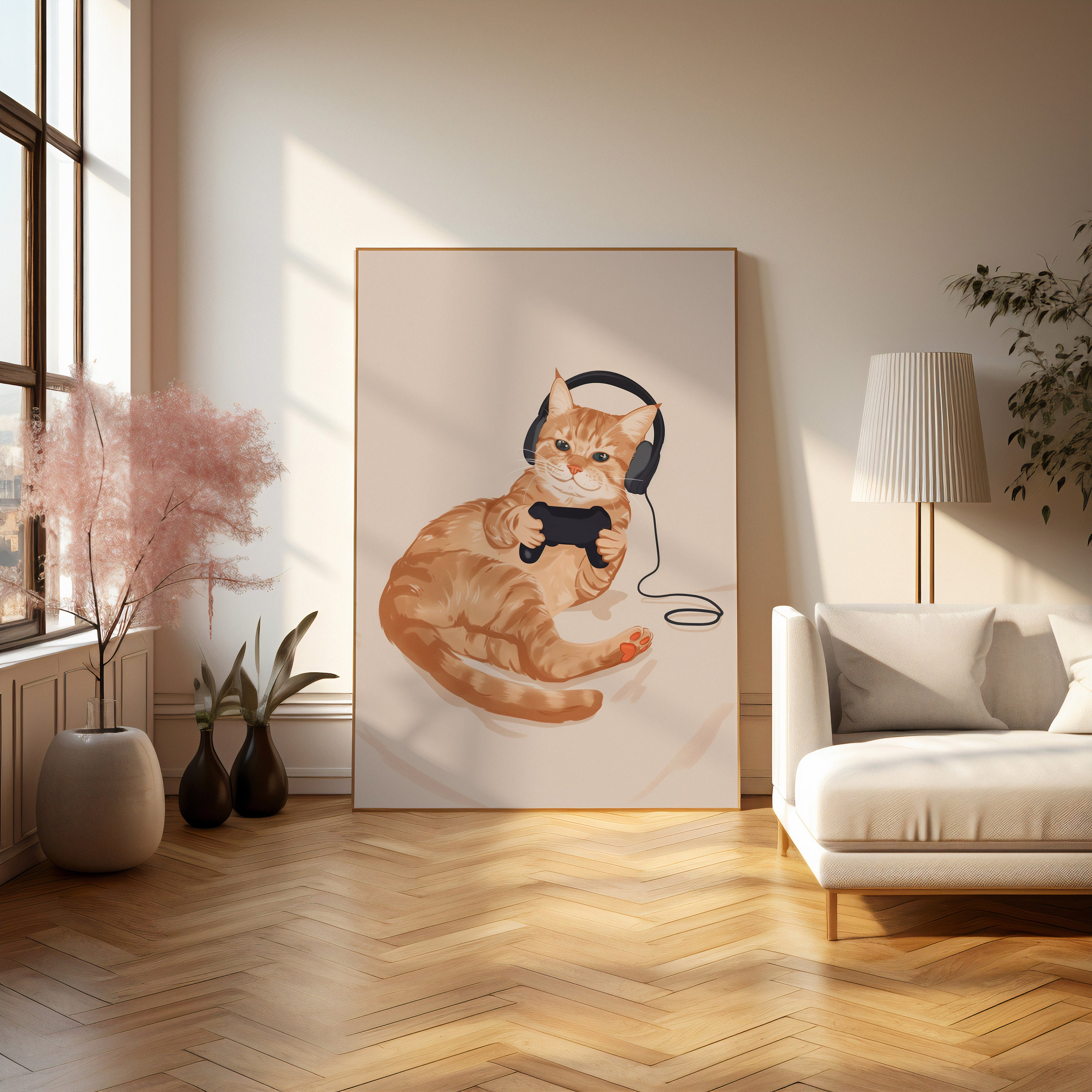 Gamer Cat Print | Cat Art for Gamer Room Decor | Ginger Cat Print ...