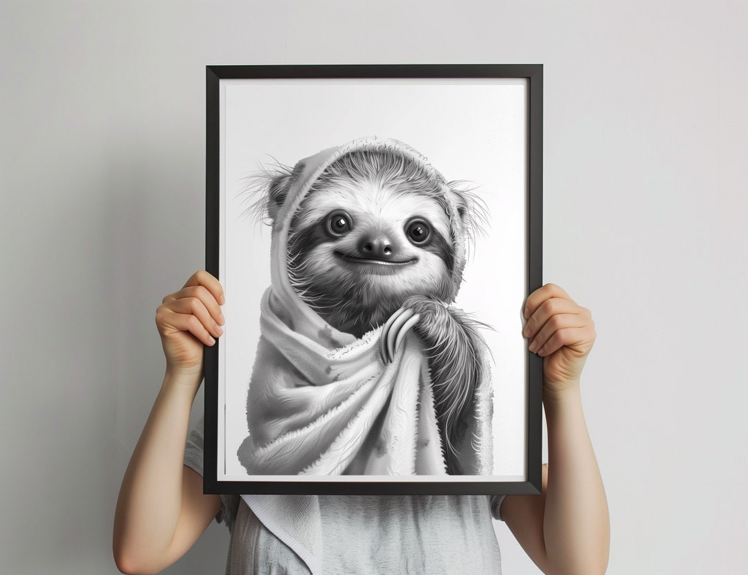 Bathroom Art, Cute Sloth in Towel, Toilet Humor, Kids Bathroom Decor ...