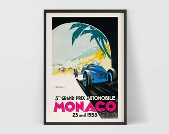 1933 Monaco Grand Prix Poster Vintage Formula 1 Racing Print - Etsy