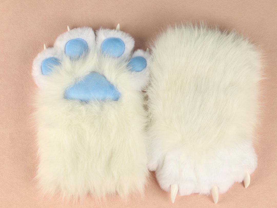 Squeaky Fursuit Paw Glove Cute Pink/white Fluffy Paws Gloves Furry Paws ...
