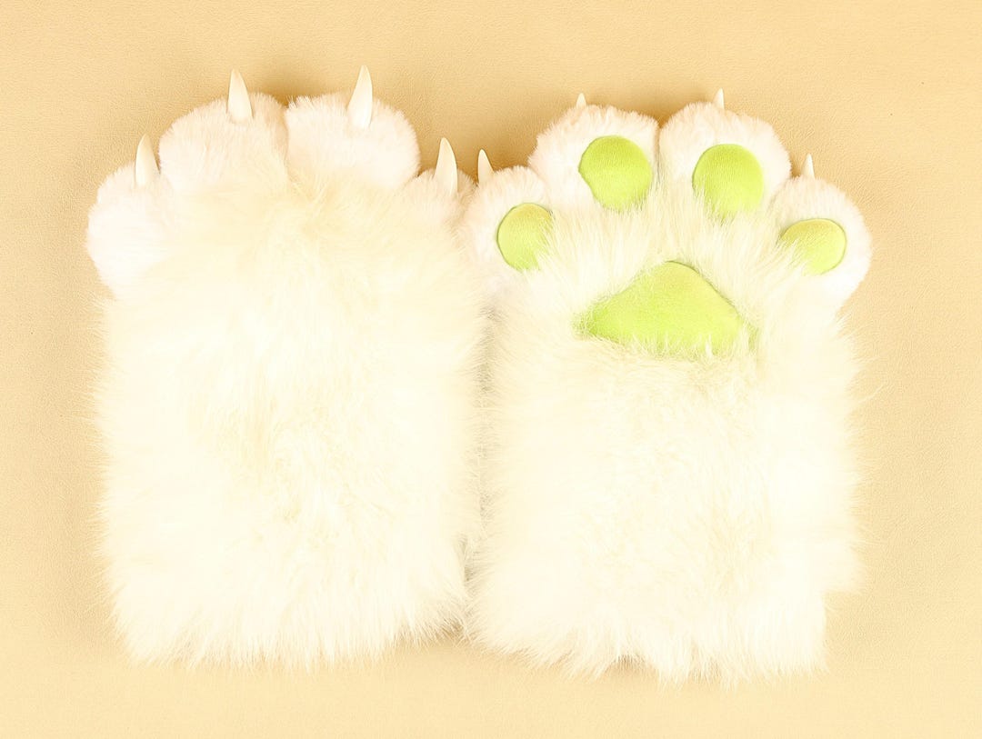 White Fursuit Paws Glove Cute Black/grey Fluffy Claw Gloves Furry Paw ...