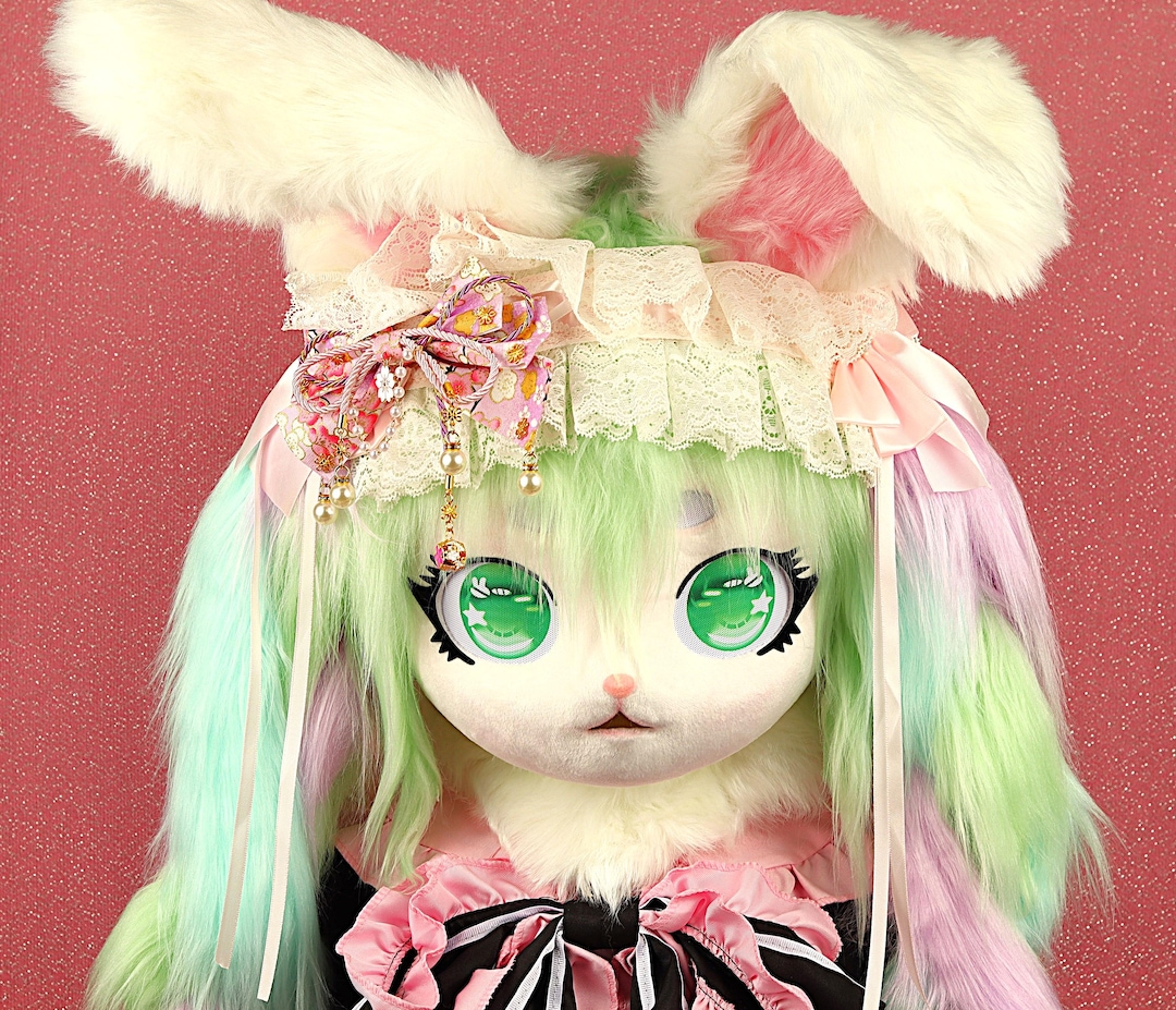 Cute Bunny Fursuit Head Cartoon Mask Kawaii Animal Furry Mask Kig Anime ...