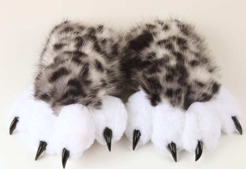 Wild Beast Fursuit Leopard Paws Claws Glove Brown Grey Fluffy Paw Glove ...