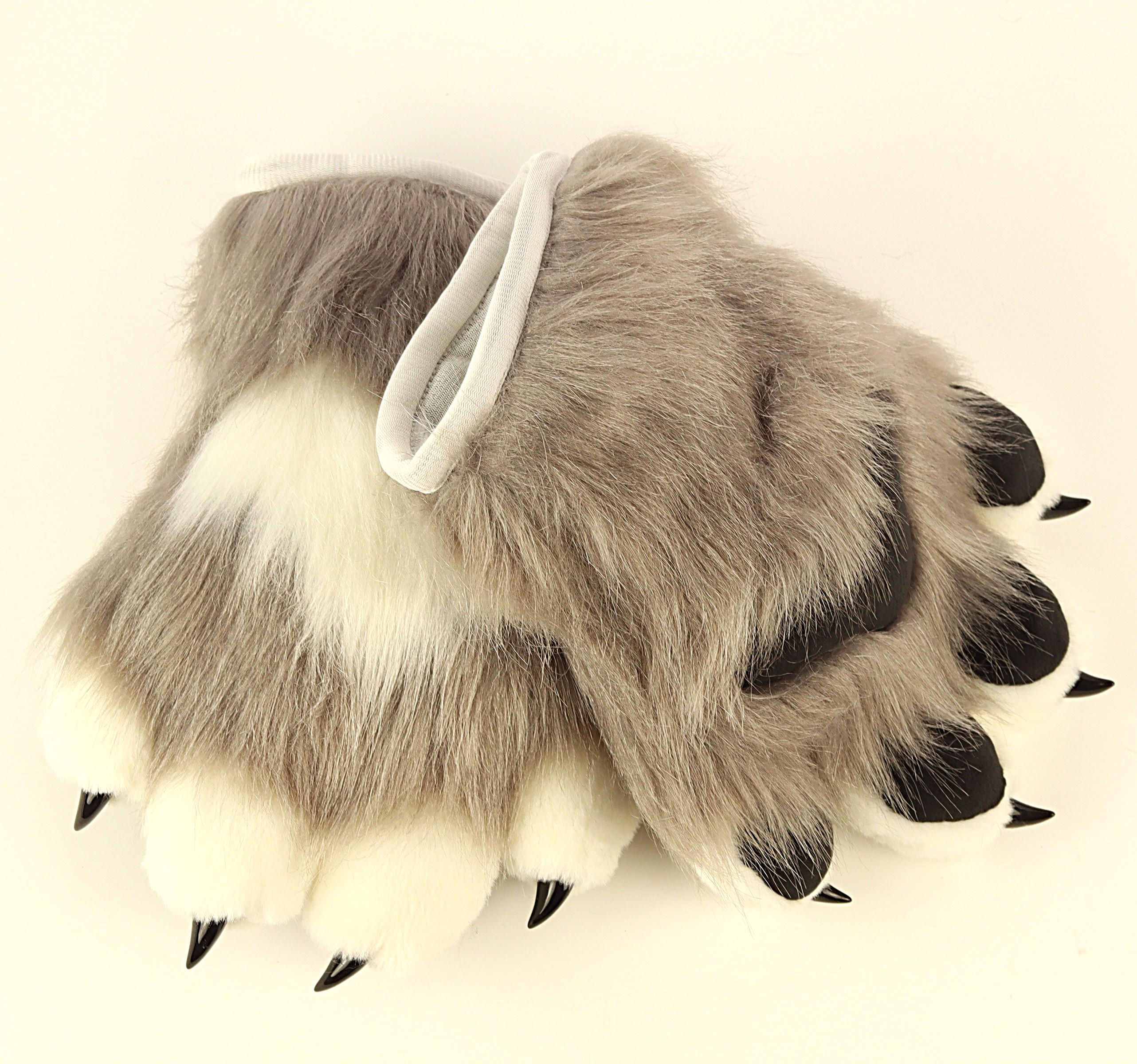 White Heart Grey Fursuit Paw Glove Squeaky Fluffy Paws Gloves Furry ...