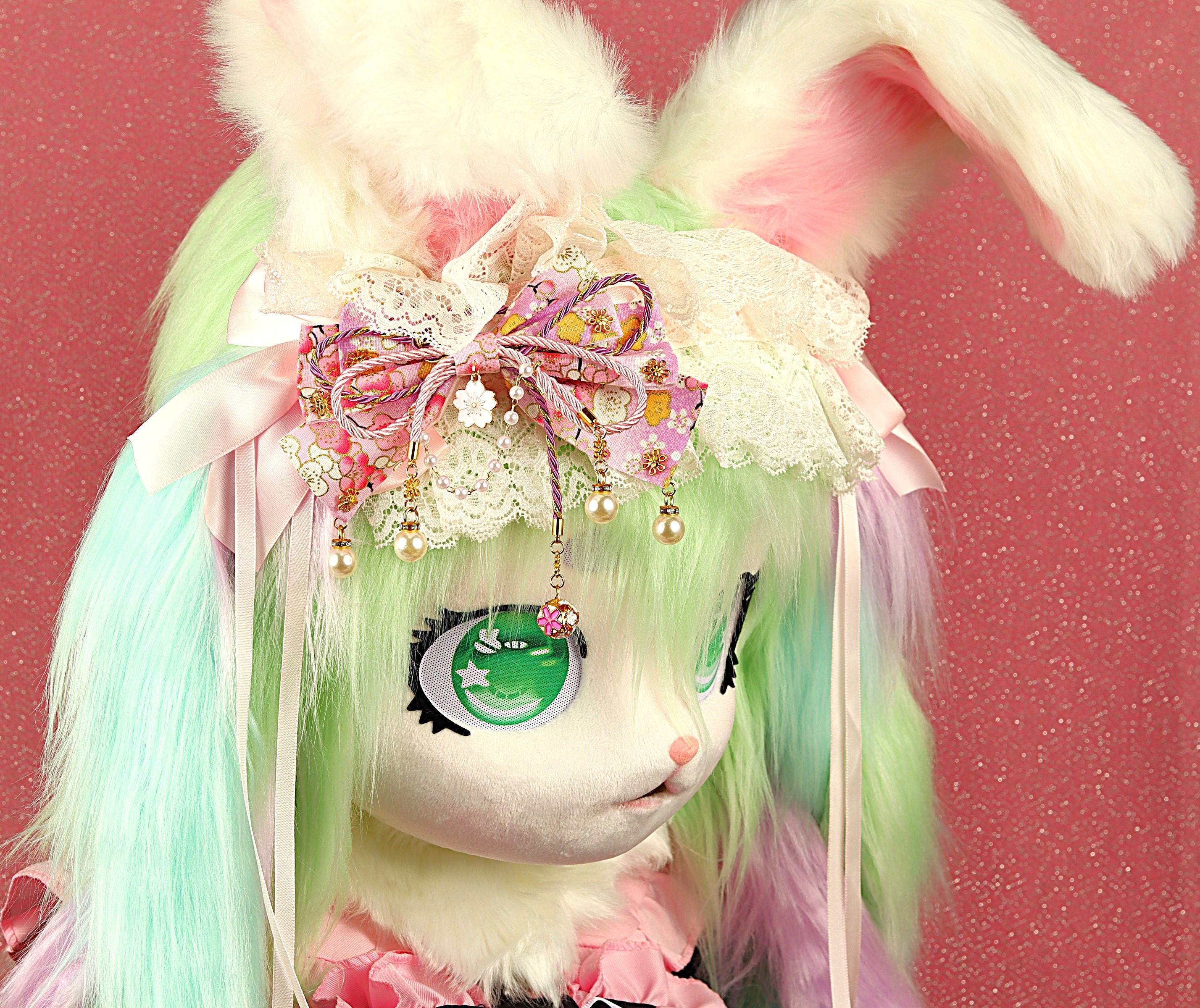 Cute Bunny Fursuit Head Cartoon Mask Kawaii Animal Furry Mask Kig Anime ...