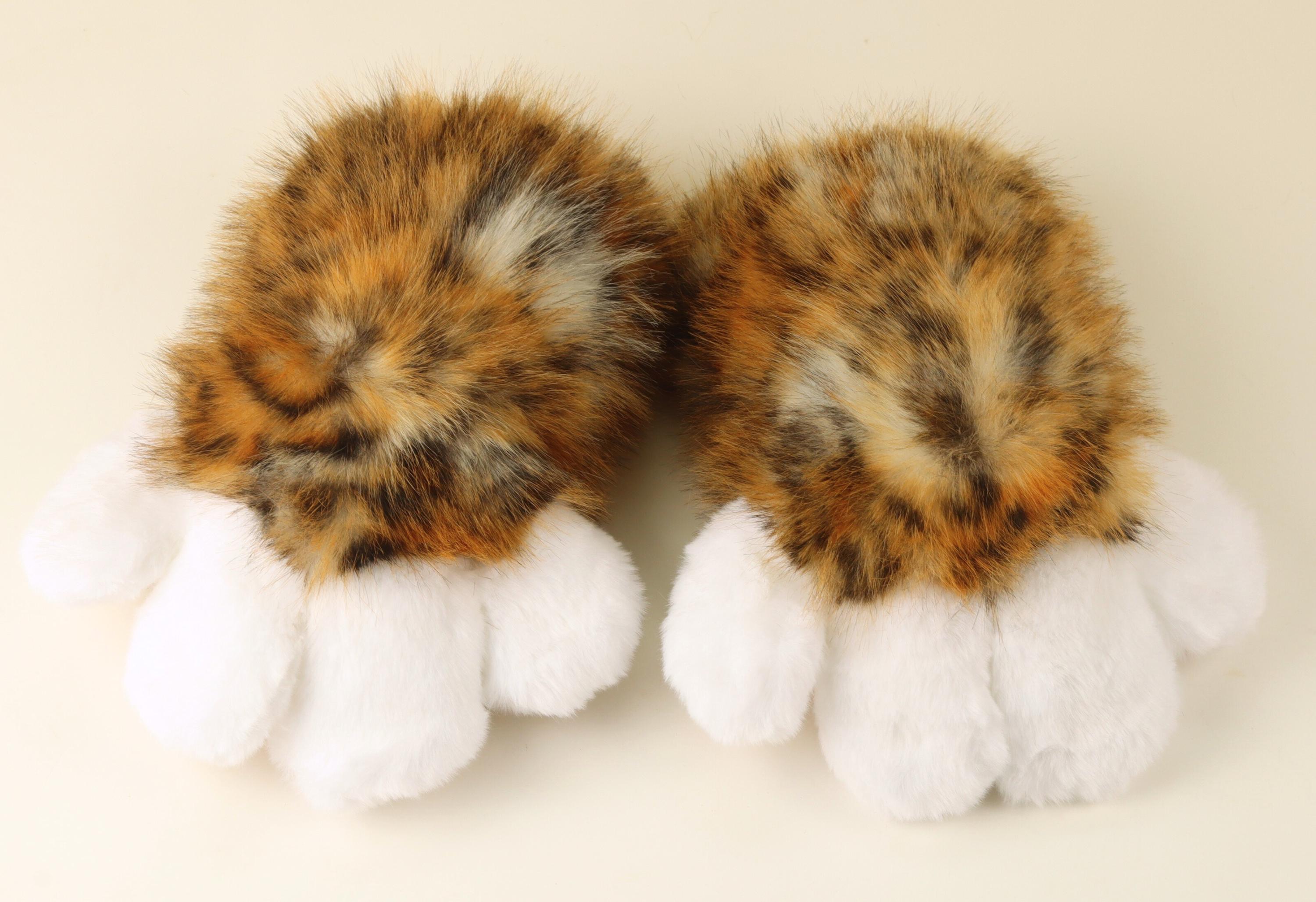 Wild Beast Fursuit Leopard Paws Claws Glove Brown Grey Fluffy Paw Glove ...