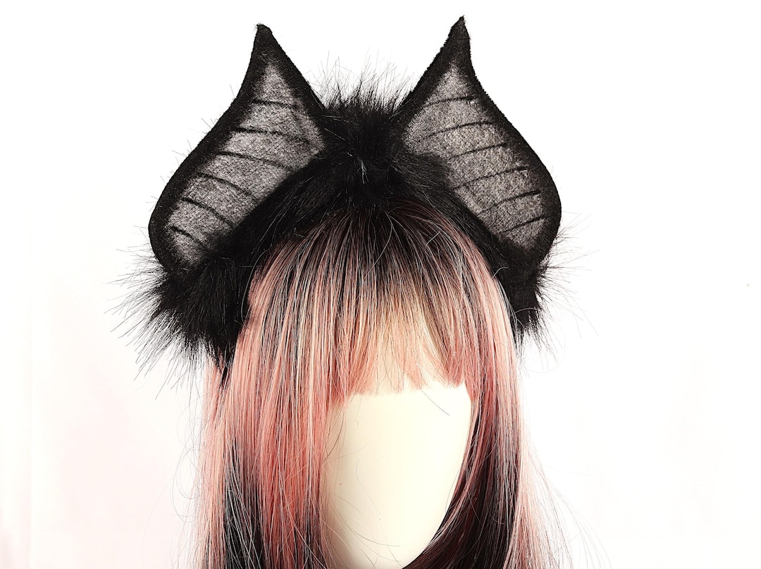 Gothic Bat Wings Furry Ears Grey Red Purple Wings Halloween Cosplay ...