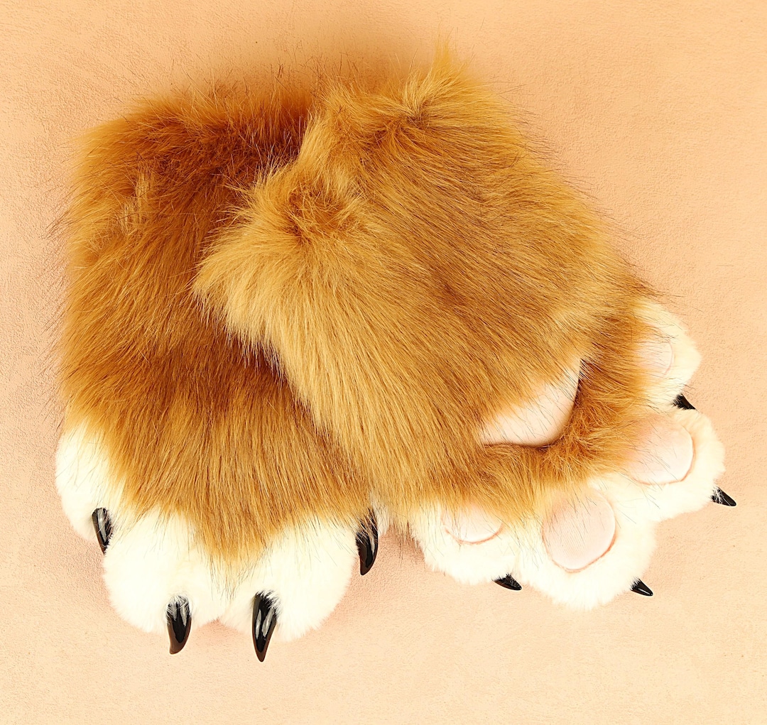 Orange Brown Fursuit Paws Gloves Squeaky Fluffy Paws Gloveswhite Furry ...
