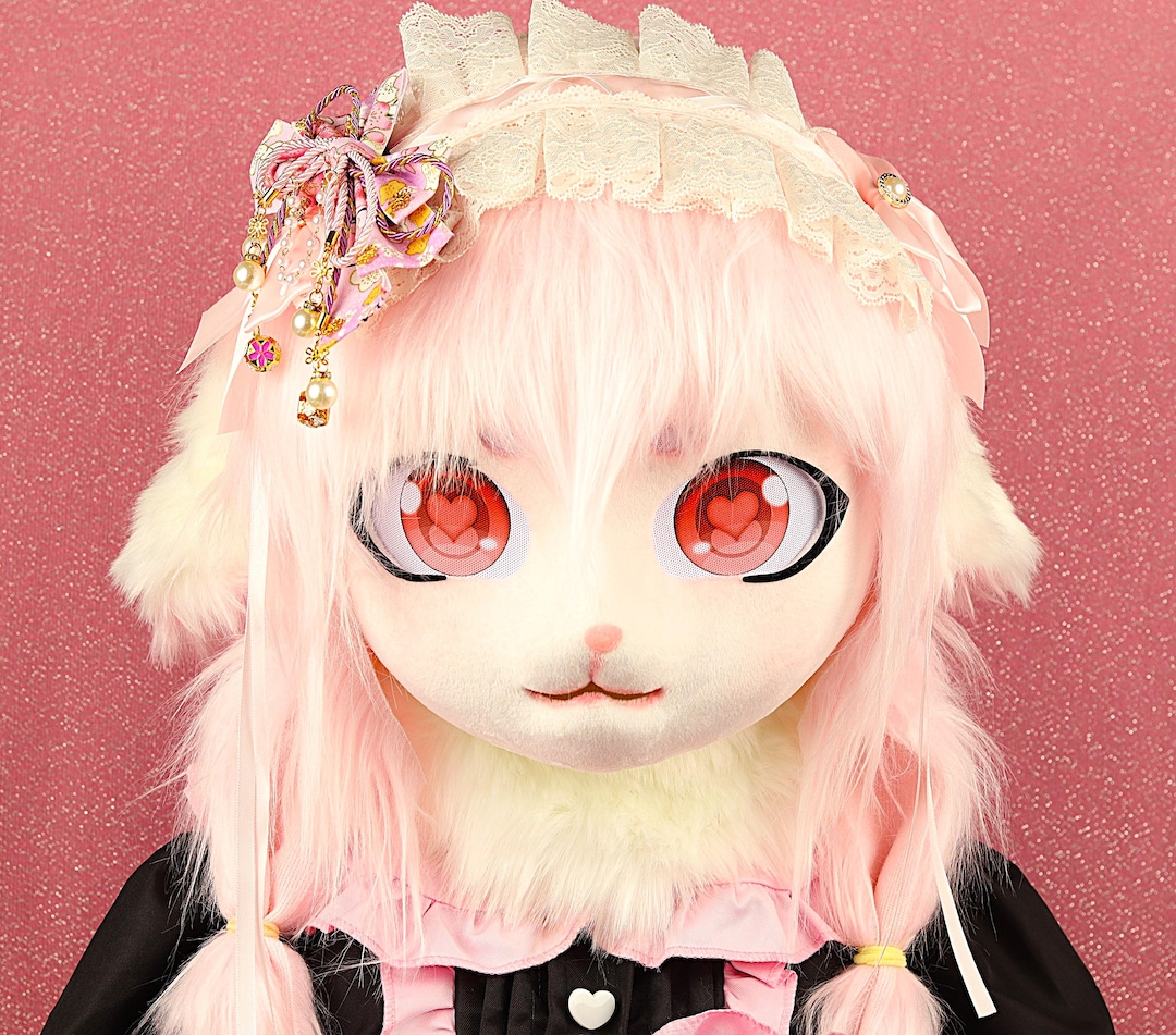 Cute Pink Cat Fursuit Mask Kawaii Animal Fursuit Head Kigurumi Anime ...