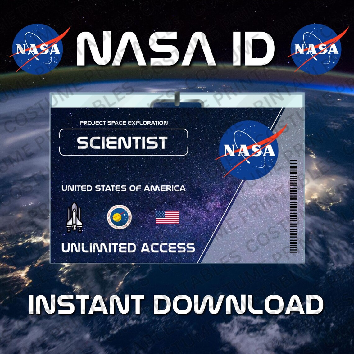 Printable | NASA | ID Card | ID Badge | Scientist | Costume | Cosplay ...