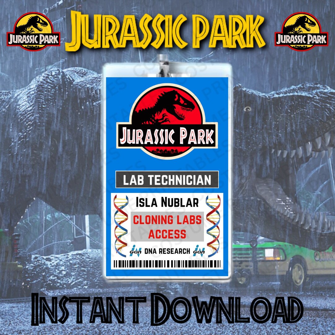 PRINTABLE Jurassic Park ID Card Badge, Lab Technician - Etsy