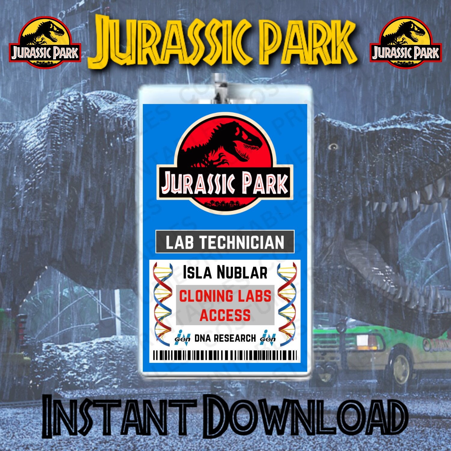 PRINTABLE Jurassic Park ID Card Badge, Lab Technician - Etsy Australia