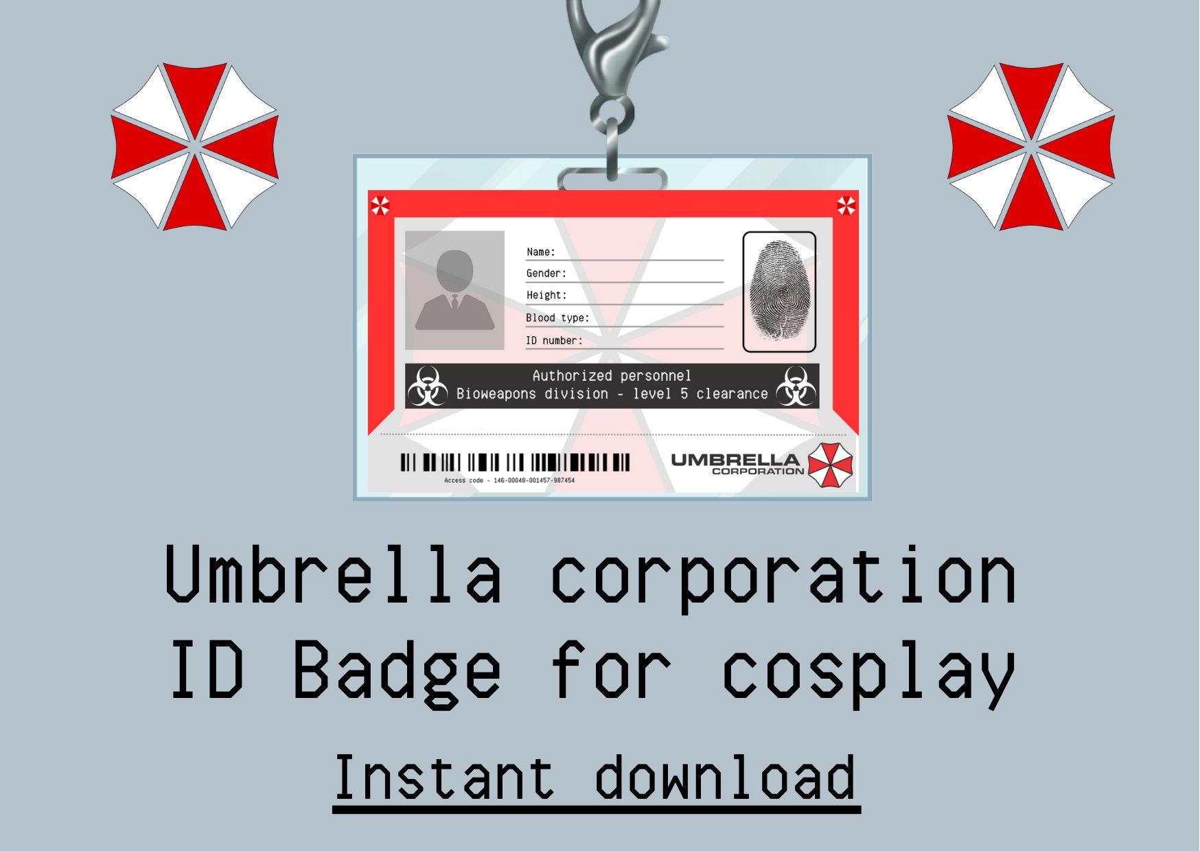 PRINTABLE Umbrella Corporation ID Card Badge for Cosplay - Etsy Australia