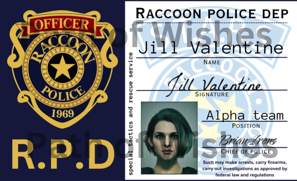 PRINTABLE Resident Evil Jill Valentine ID Card Badge for Cosplay - Etsy ...