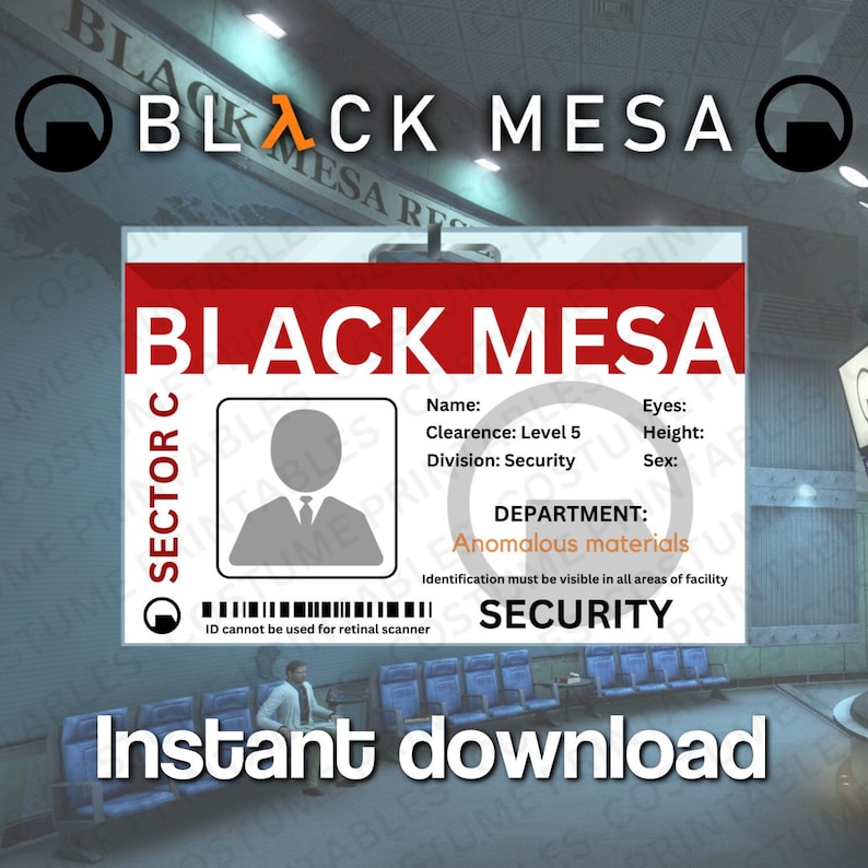 Black Mesa Security ID Badge — Half-life Cosplay Printable ID Card (digital PNG, Instant ...