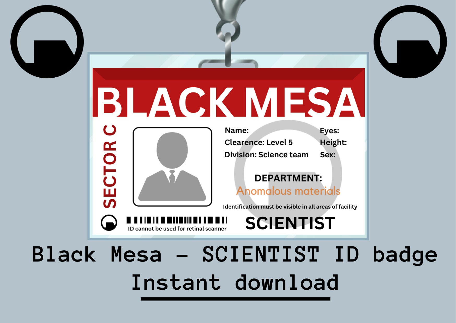 PRINTABLE Black Mesa SCIENTIST ID Card Badge From Half-life for Cosplay ...