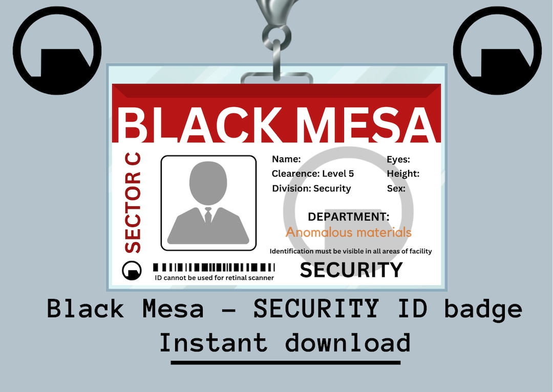 PRINTABLE Black Mesa SECURITY ID Card Badge From Half-life for Cosplay ...