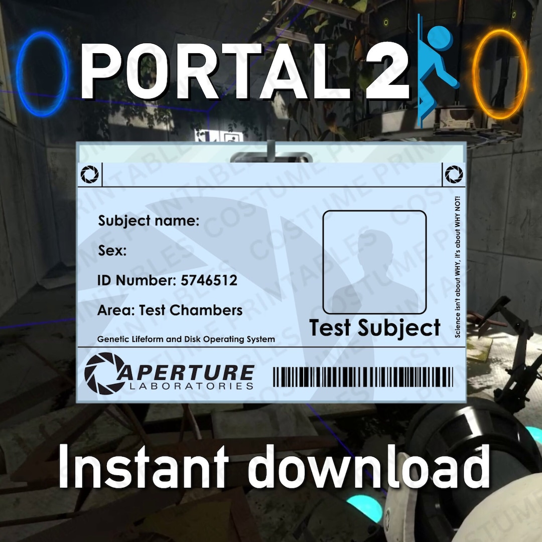 Aperture Science ID Card — Portal Cosplay Printable Badge (PNG, Instant ...