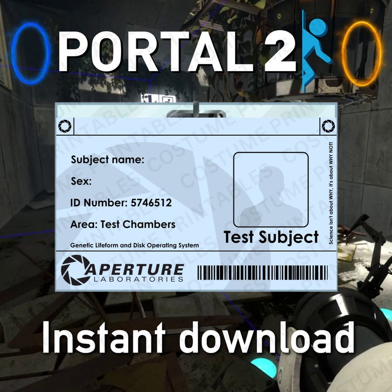 PRINTABLE Aperture Science ID Card Badge From Portal 2 - Etsy