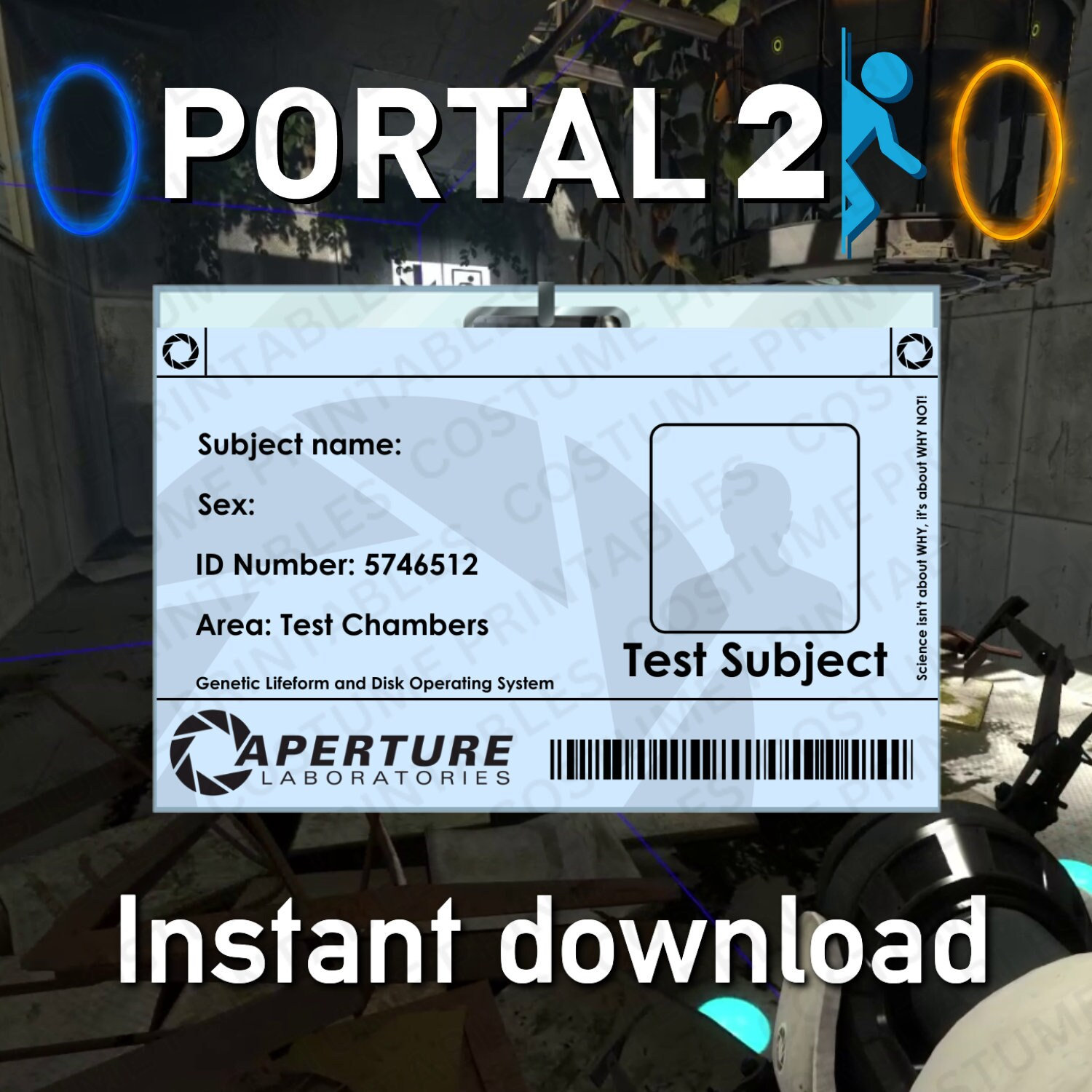 Aperture Science ID Card — Portal Cosplay Printable Badge (PNG, Instant ...