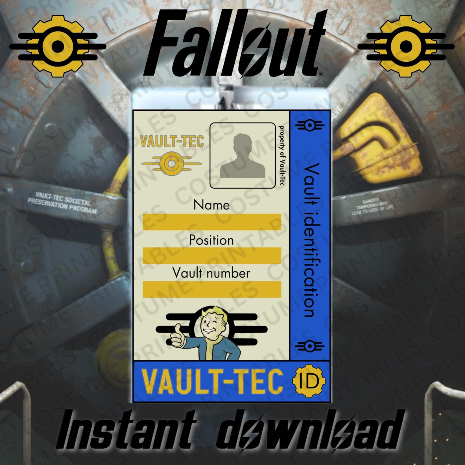 Printable | Vault-tec | ID Card | Vertical ID | ID Badge | Inspired by ...
