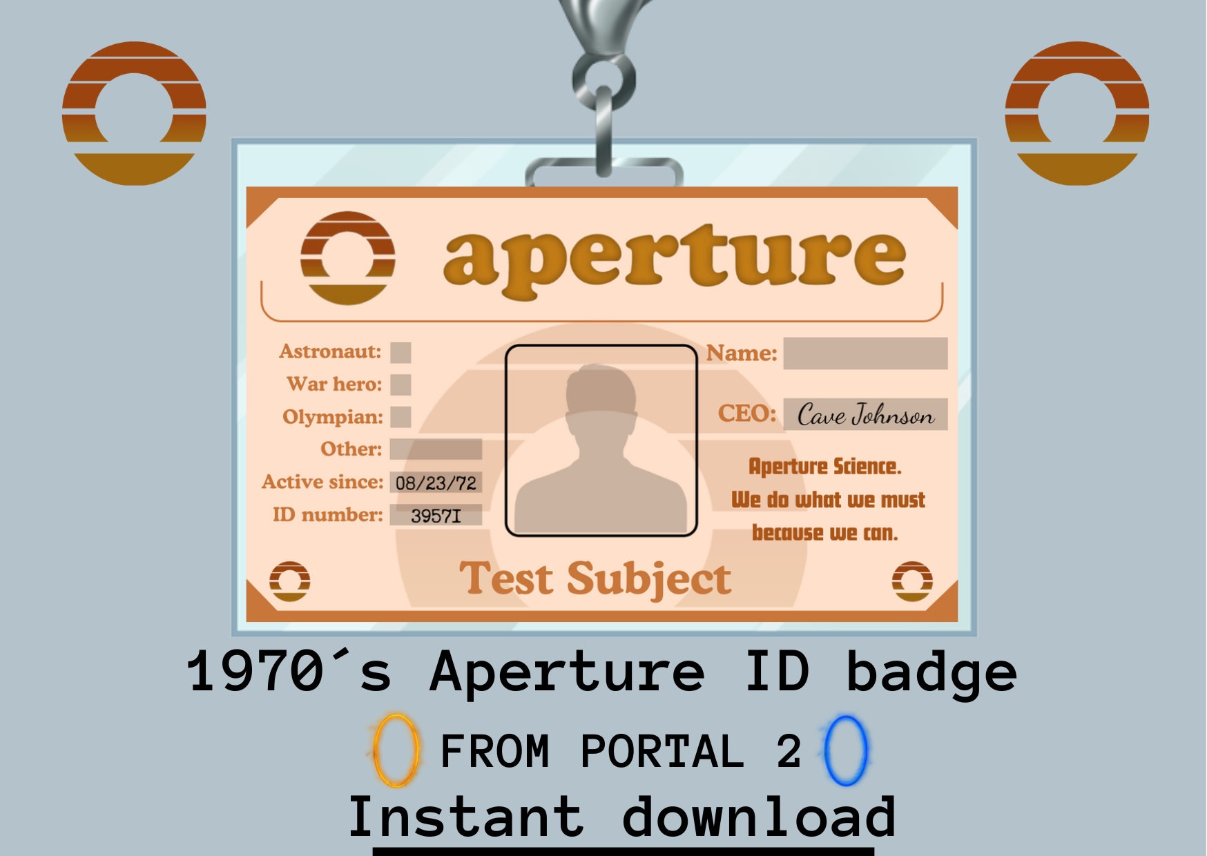 PRINTABLE 1970s Aperture Science ID Card Badge From Portal 2 - Etsy ...