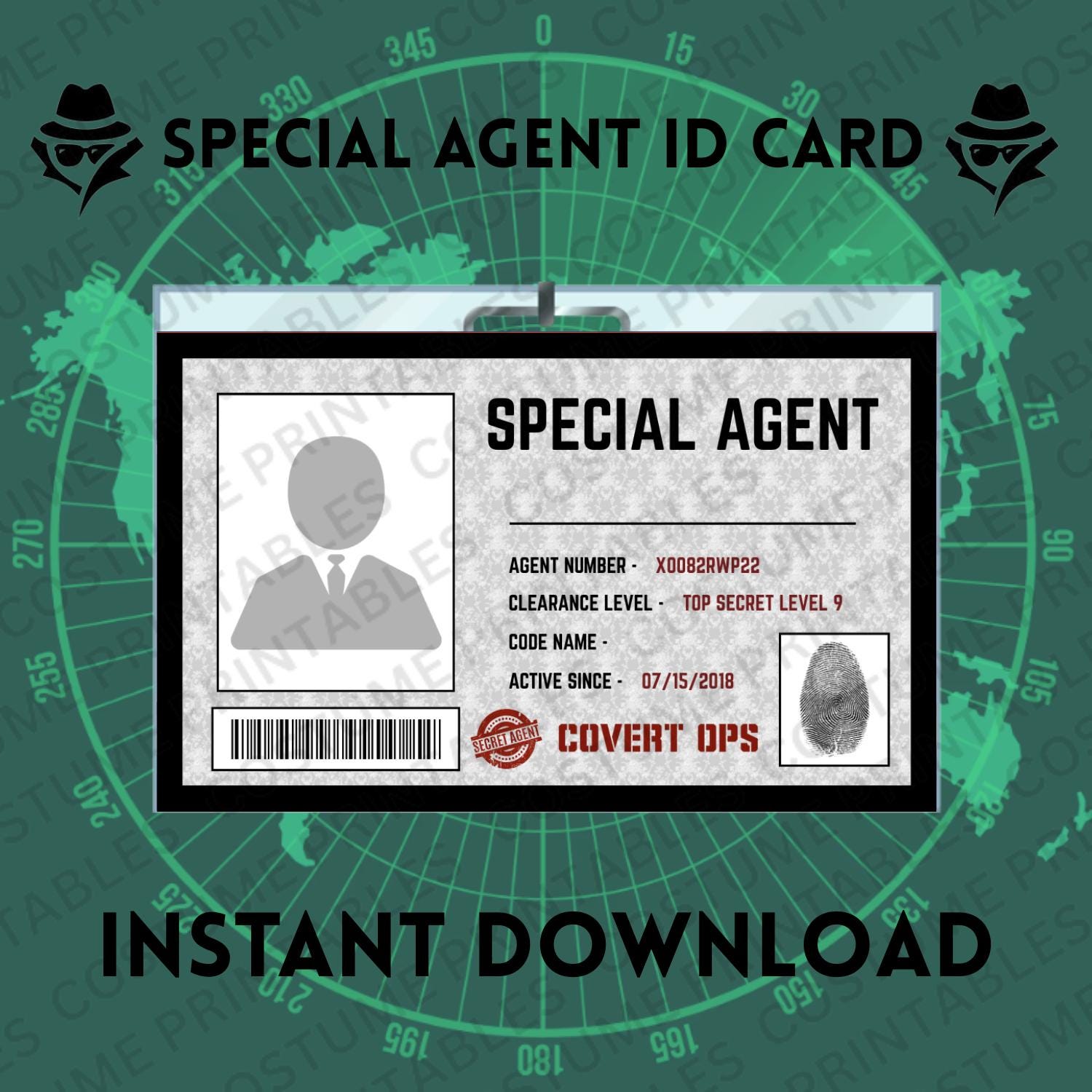 Printable | Special Agent | ID Card | ID Badge | Costume | Cosplay ...