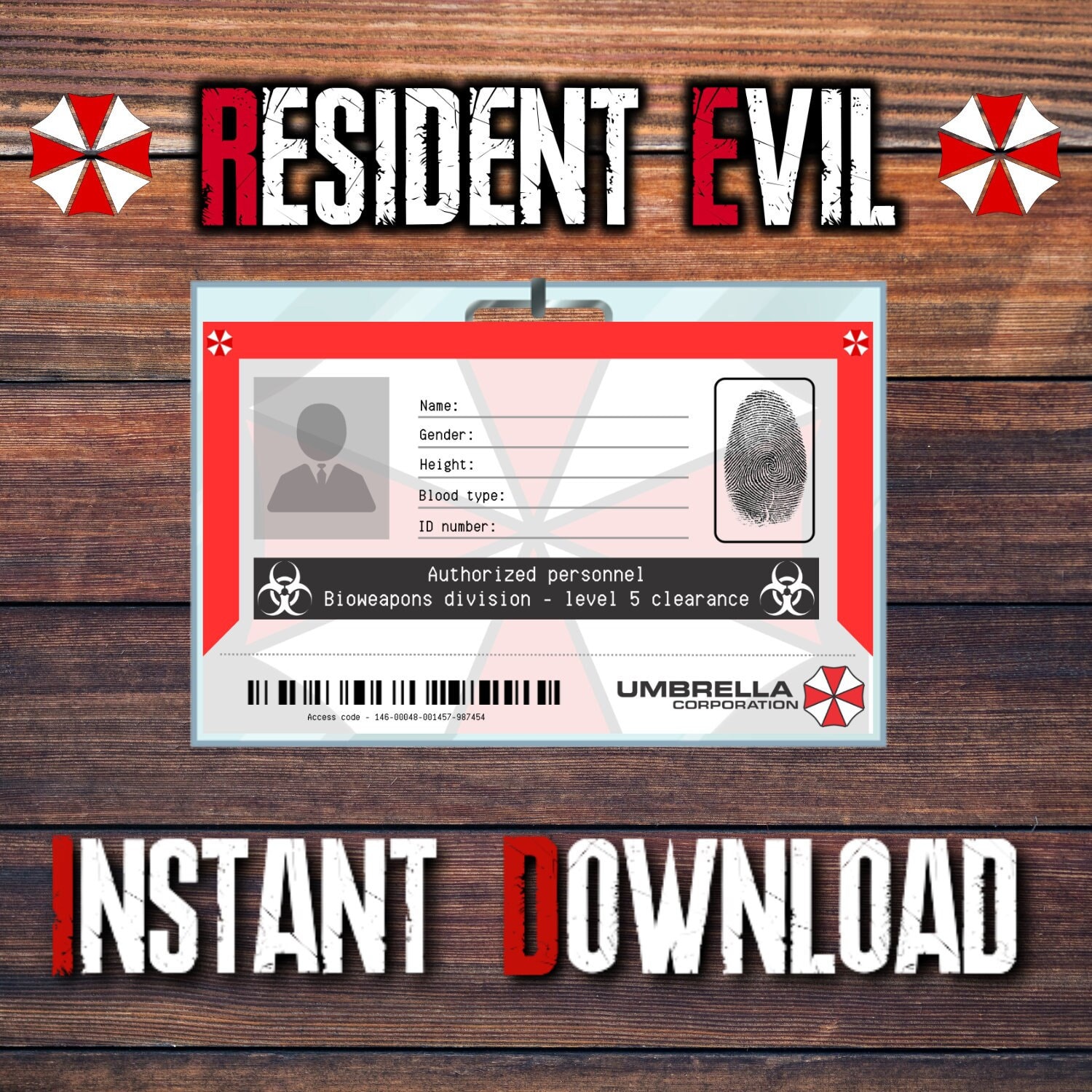 PRINTABLE Umbrella corporation ID Card badge for cosplay - Etsy Portugal