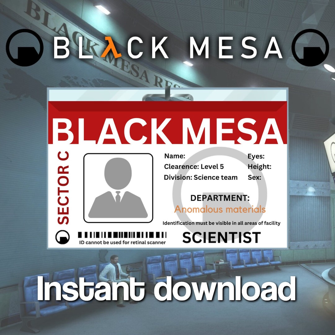 Printable | Black Mesa Scientist | ID Card | ID Badge | Inspired by ...