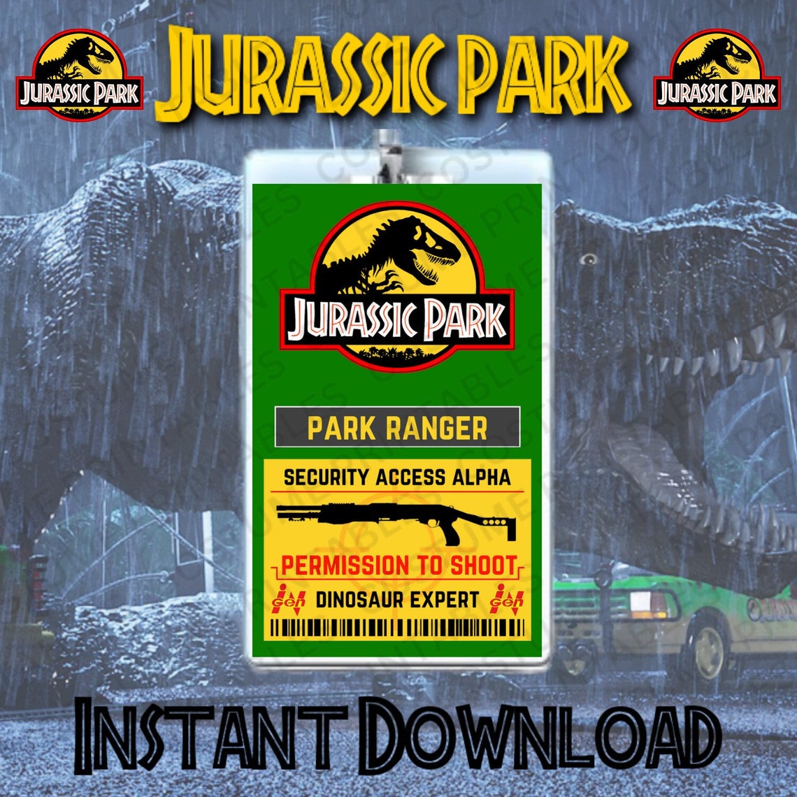 PRINTABLE Jurassic Park ID Card Badge, Park Ranger - Etsy