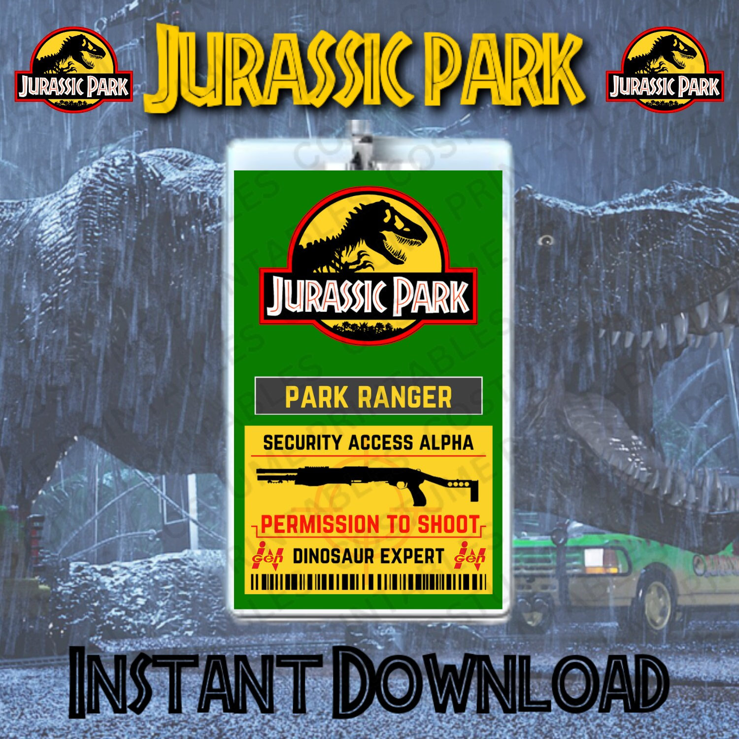 PRINTABLE Jurassic Park ID Card Badge, Park Ranger - Etsy